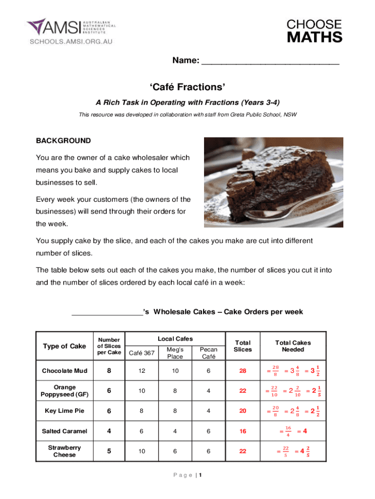 Fillable Online Caf Fractions - A Rich Task in Mathematics for Years 5 ...