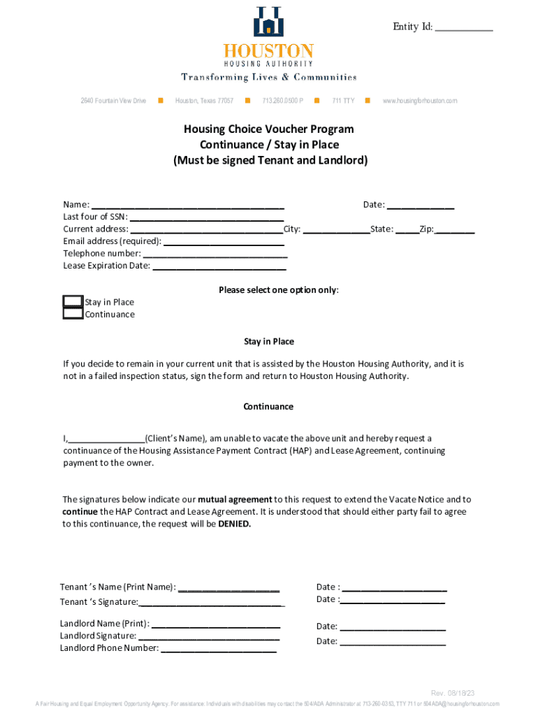 Fillable Online Housing Choice Voucher Program Continuance / Stay in ...