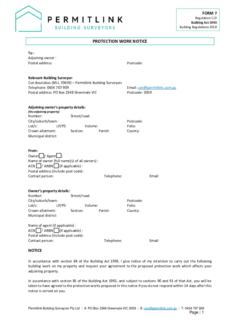 Fillable Online Protection Work Notice Fax Email Print - pdfFiller