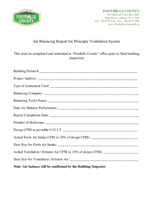 Fillable Online Air Balancing Report for Principle Ventilation System ...