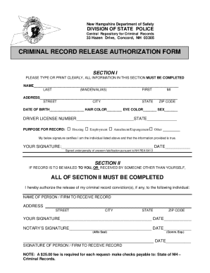 Fillable Online Criminal Record Release Authorization Fax Email Print ...