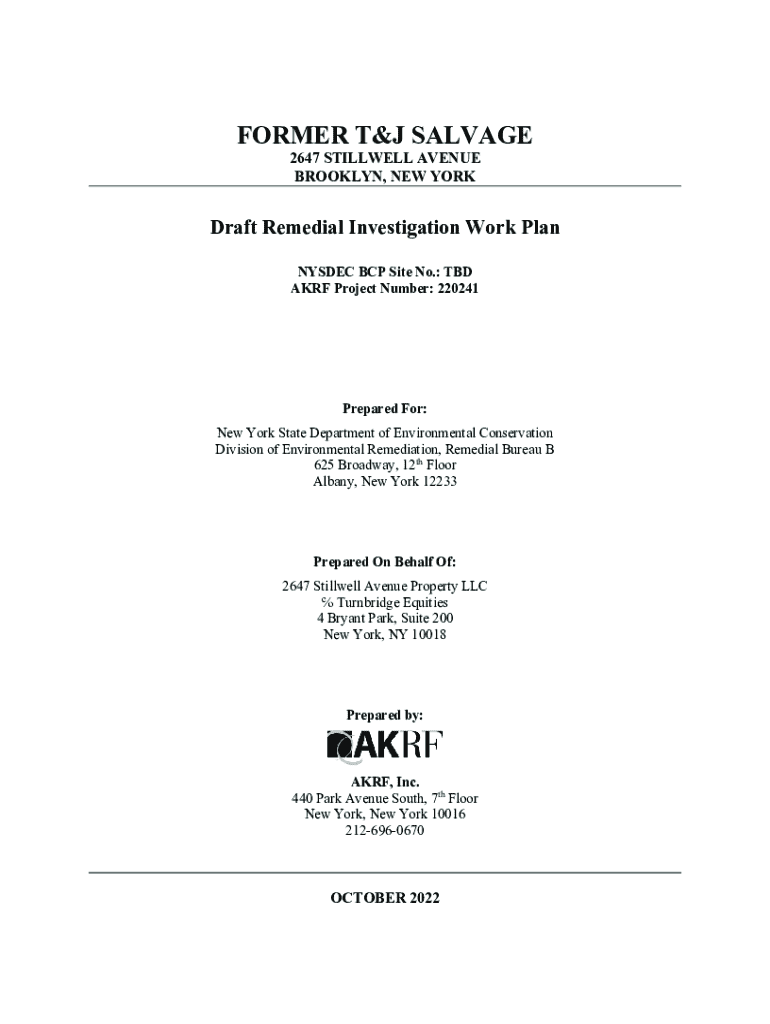 Fillable Online Draft Remedial Investigation Work Plan for Former T&j ...