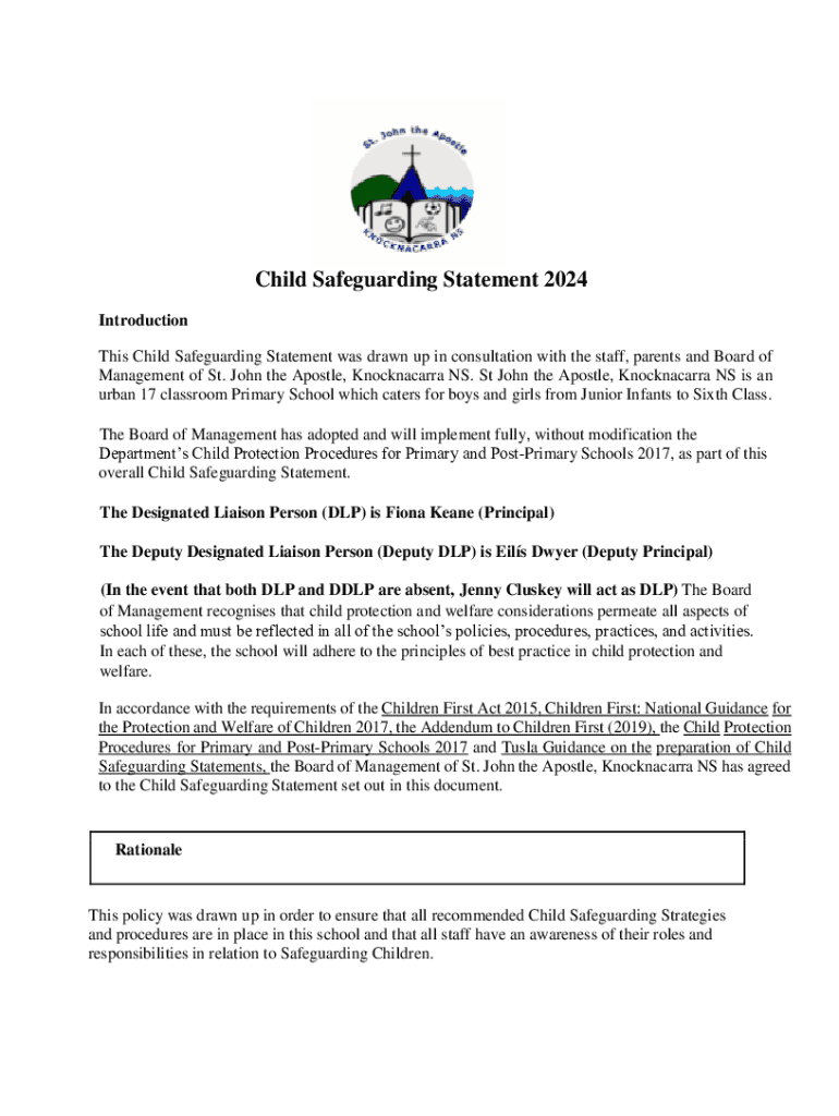 Fillable Online Fillable Online Child Safeguarding Statement 2024 Fax ...