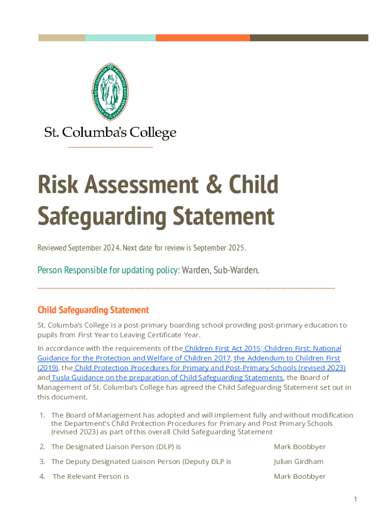 Fillable Online Child Safeguarding Statement and Risk Assessment 24 Fax ...