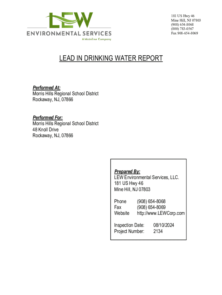 Fillable Online Lead in Drinking Water Inspection Report for Morris ...