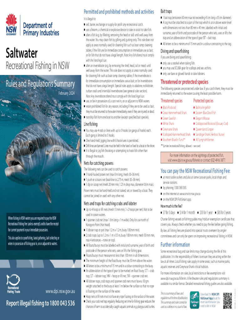 Fillable Online Saltwater Fishing in NSW Rules and Regulations Summary ...