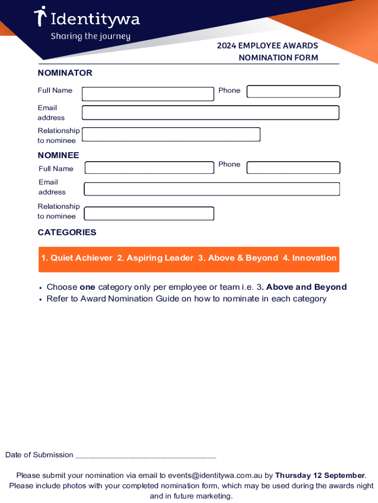 Fillable Online 2024 EMPLOYEE AWARDS NOMINATION FORM Fax Email Print - pdfFiller