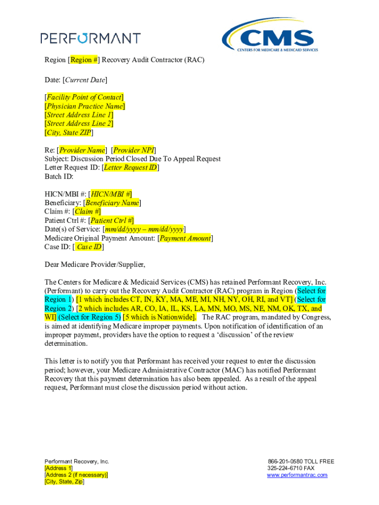 Fillable Online Discussion Period Closed Due To Appeal Request Letter ...