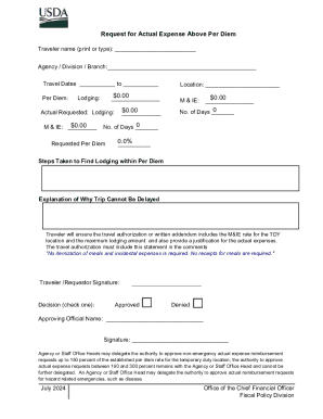 Fillable Online Request for Actual Expense Above Per Diem Fax Email Print - pdfFiller