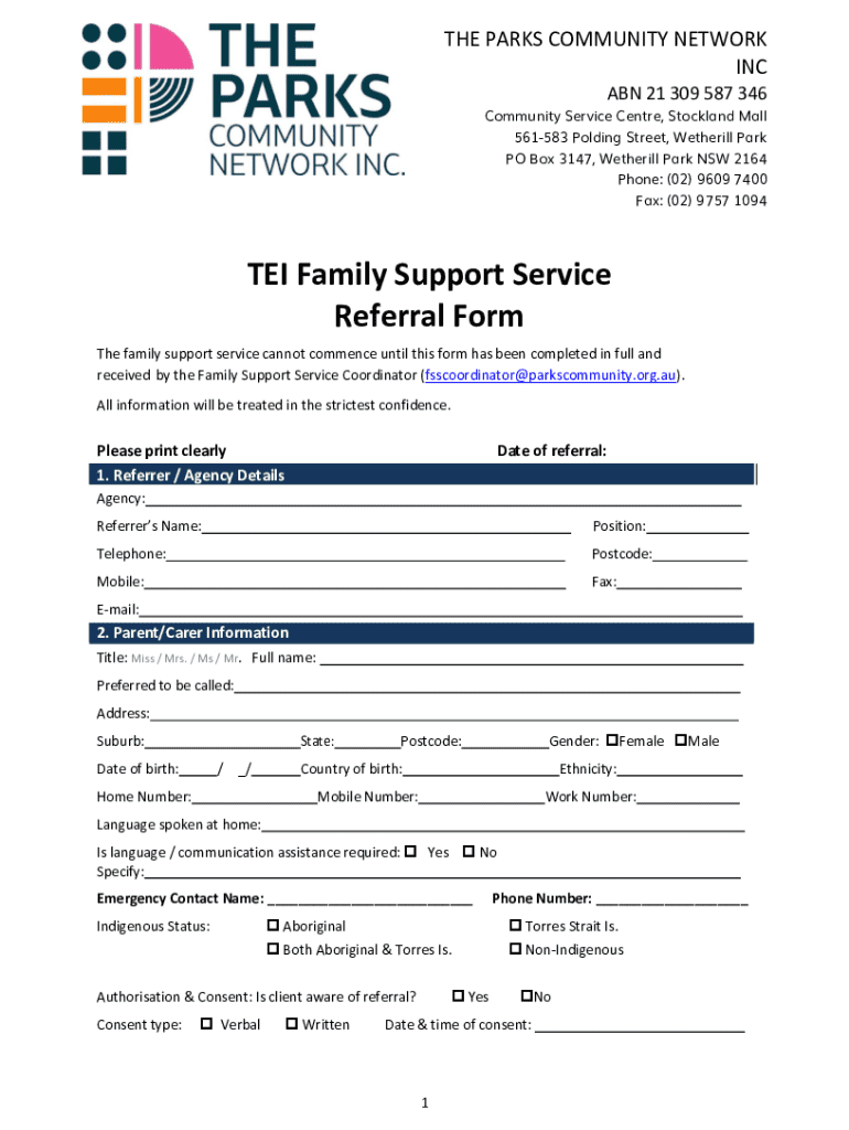 Fillable Online Tei Family Support Service Referral Fax Email Print ...