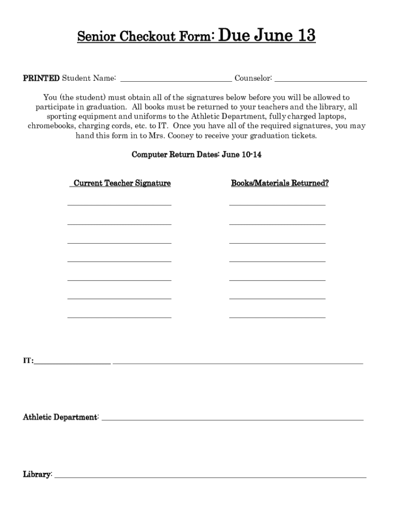 Fillable Online Senior Checkout Form: Due Fax Email Print - pdfFiller