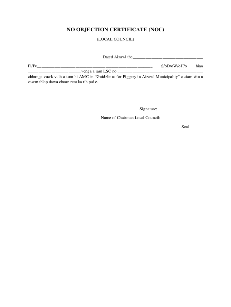 Fillable Online No Objection Certificate for Piggery in Aizawl Municipality Fax Email Print ...