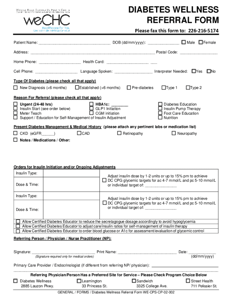 Fillable Online Diabetes Wellness Referral Program Fax Email Print ...