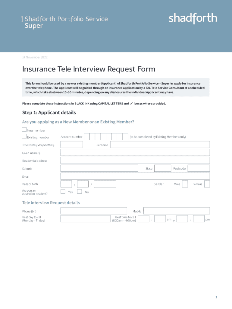 Fillable Online Super Insurance Tele Interview Request Form Fax Email ...