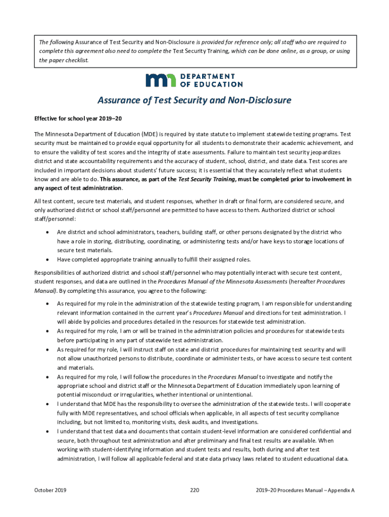 Fillable Online ASSURANCE OF TEST SECURITY AND NON- ... Fax Email Print ...
