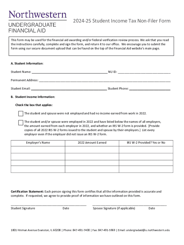 Fillable Online 2024-25 Student Income Tax Non-filer Form Fax Email ...