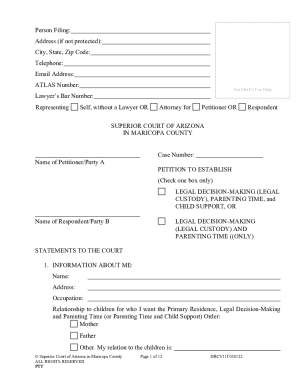 Fillable Online Petition to Establish Legal Decision-making (legal Custody), Parenting Time, and ...