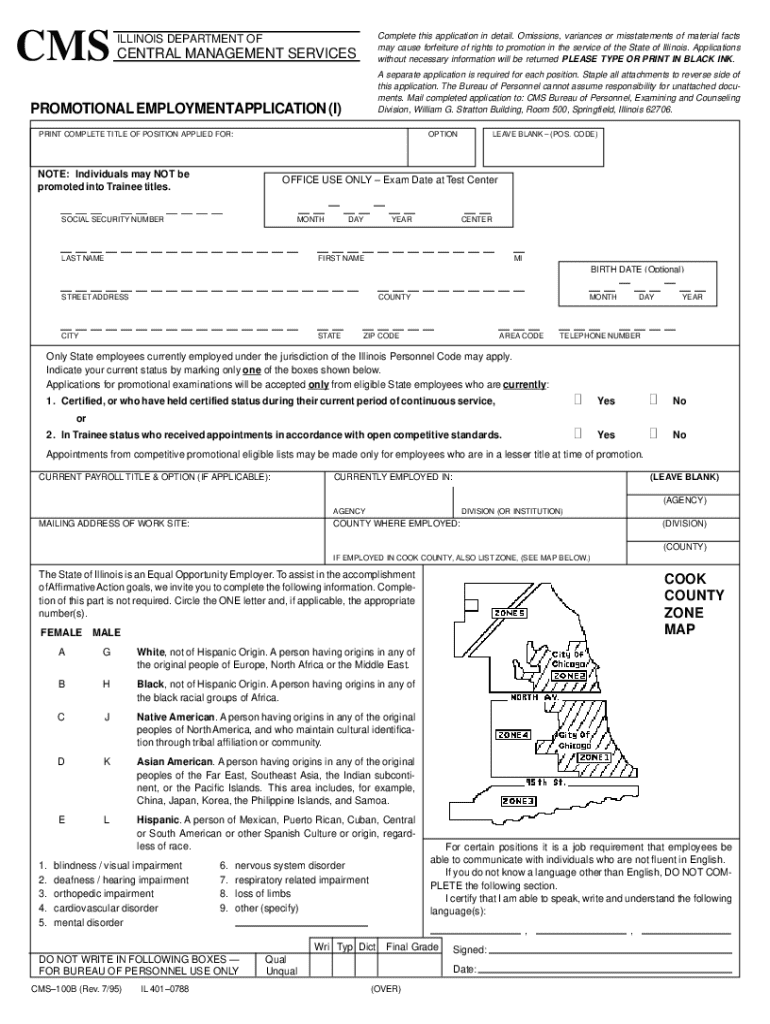 Fillable Online Illinois Department of Central Management Services Promotional Employment ...