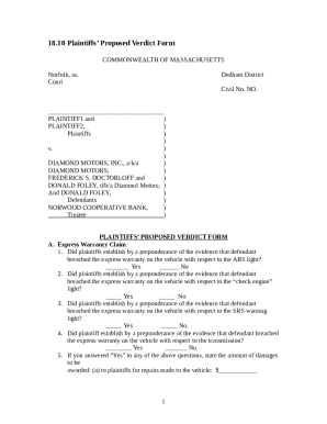 Fillable Online Plaintiffs’ Proposed Verdict Form Fax Email Print - pdfFiller