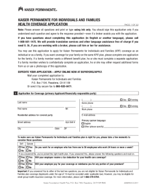 Fillable Online Kaiser Permanente Health Coverage Application Fax Email ...