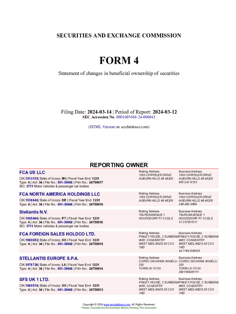 Fillable Online Statement of Changes in Beneficial Ownership of ...