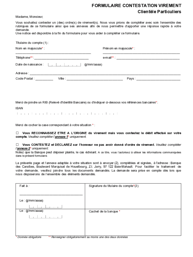 Remplissable en ligne Comment contester un virement pass en compte Fax ...