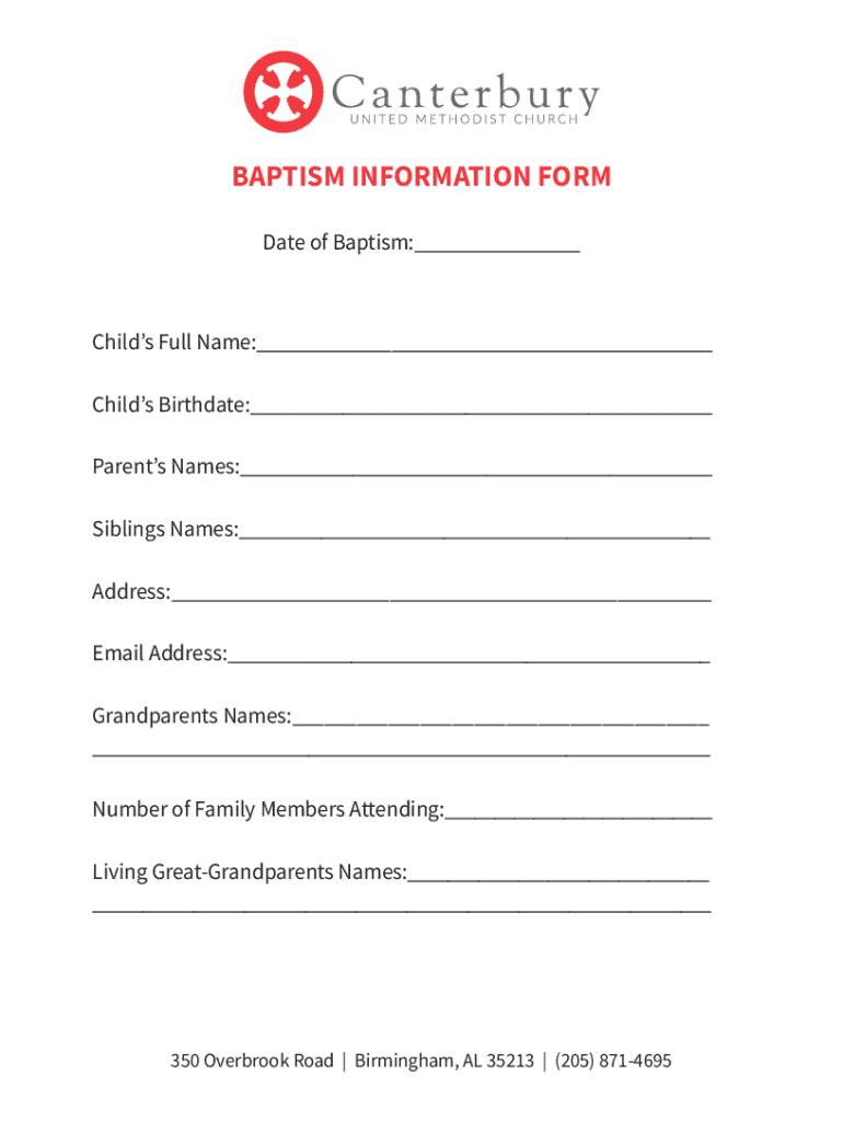 Fillable Online Baptism Information Form Fax Email Print - pdfFiller