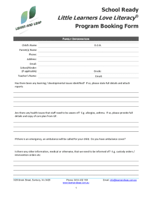 Fillable Online Little Learners Love Literacy® Program Booking Fax ...
