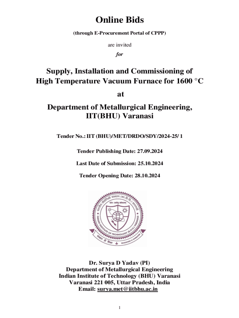 Fillable Online Tender Document for High Temperature Vacuum Furnace Fax ...