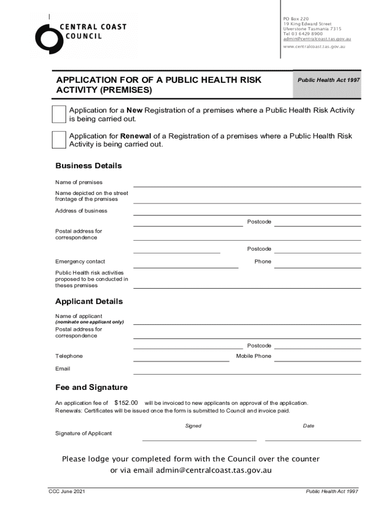 Fillable Online Public Health Risk Activity Registration Application ...