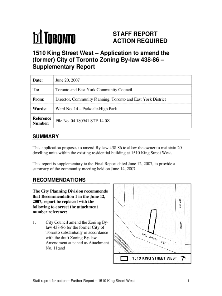 Fillable Online Application to Amend the City of Toronto Zoning by-law 438-86 – Supplementary ...