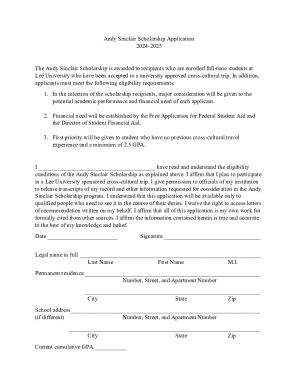 Fillable Online Andy Sinclair Scholarship Application 2024-2025 Fax ...