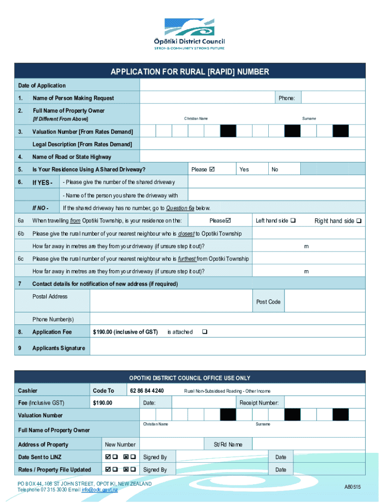 Fillable Online Application for Rural Number Fax Email Print - pdfFiller
