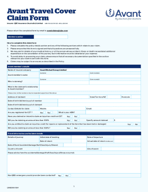 Fillable Online Avant Travel Cover - Claim Form Fax Email Print - pdfFiller