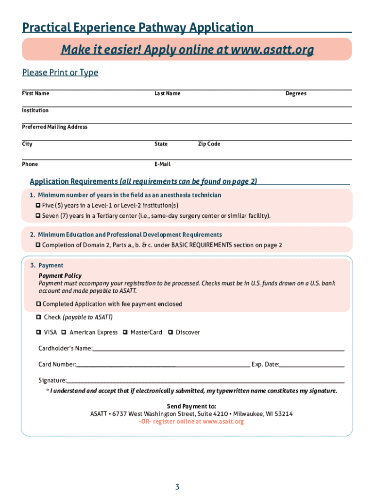 Fillable Online Practical Experience Pathway for Anesthesia Technology Fax Email Print - pdfFiller