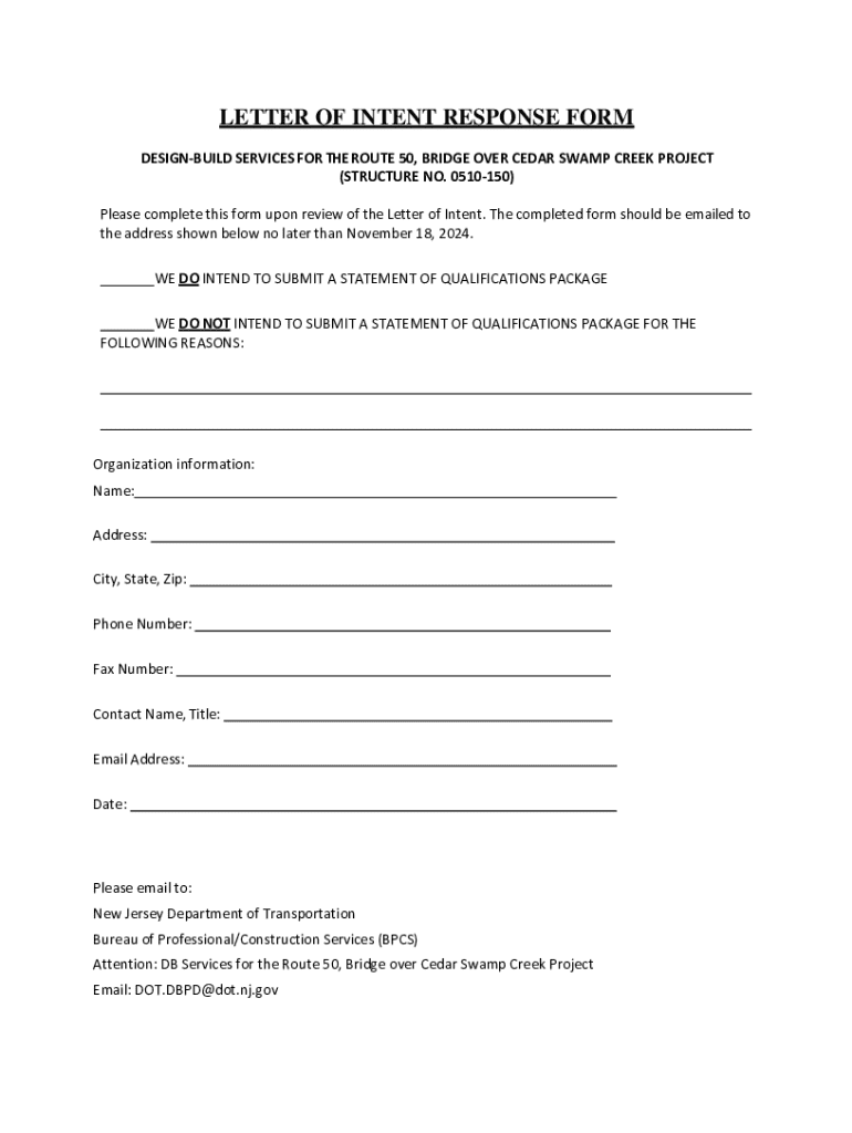 Fillable Online Design-build Services for the Route 50, Bridge Over ...