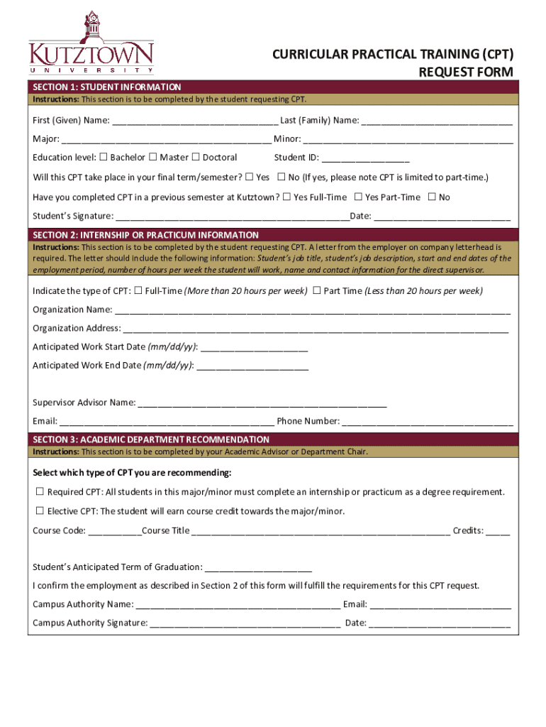 Fillable Online Recommendation Form for Curricular Practical Training ( ... Fax Email Print ...