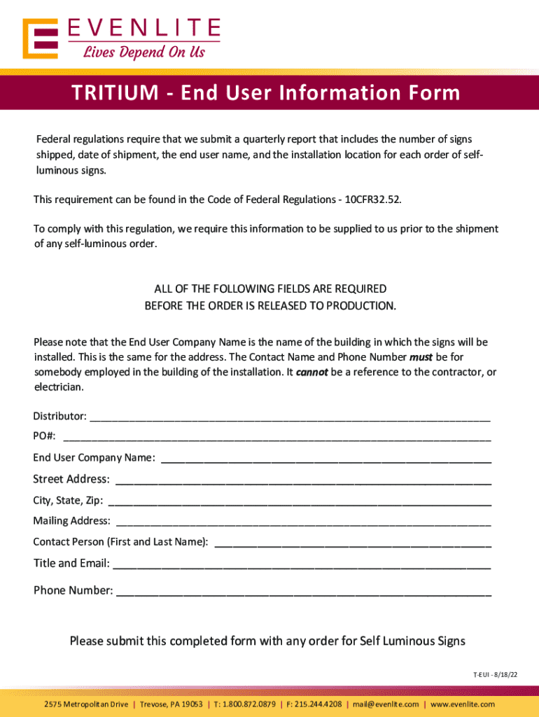 Fillable Online TRITIUM - End User Information Form Fax Email Print ...