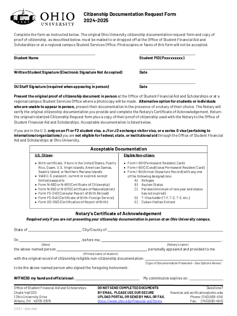 Fillable Online Citizenship Documentation Request Form 2024-2025 Fax Email Print - pdfFiller