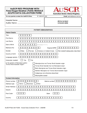 Fillable Online Auscr Red With Fess - Acute Data Collection Form Fax ...