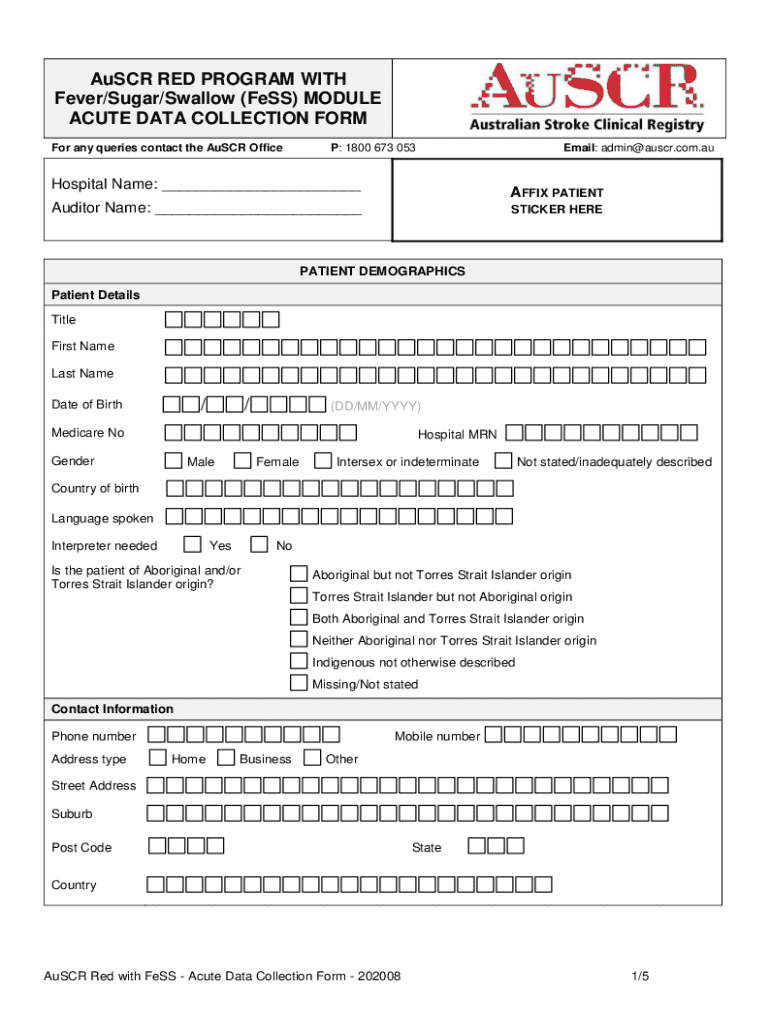 Fillable Online Auscr Red With Fess - Acute Data Collection Form Fax ...