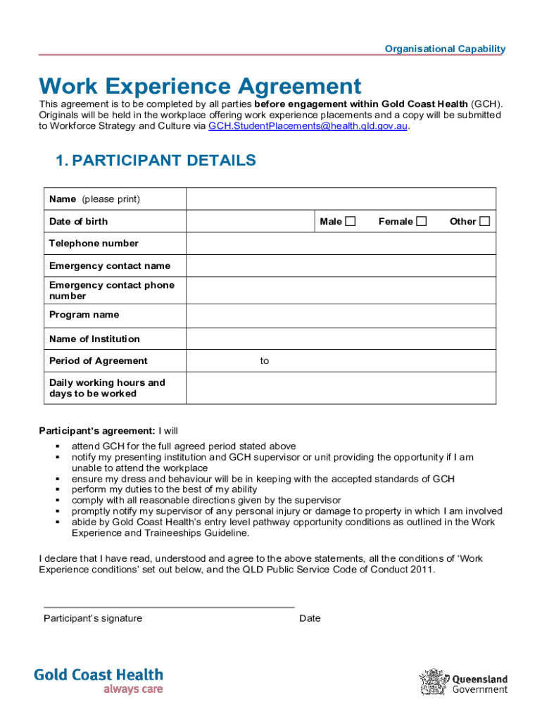 Fillable Online Organisational Capability - Work Experience Agreement Fax Email Print - pdfFiller