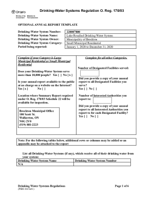 Fillable Online Drinking-water Systems Regulation O. Reg. 170/03 ...