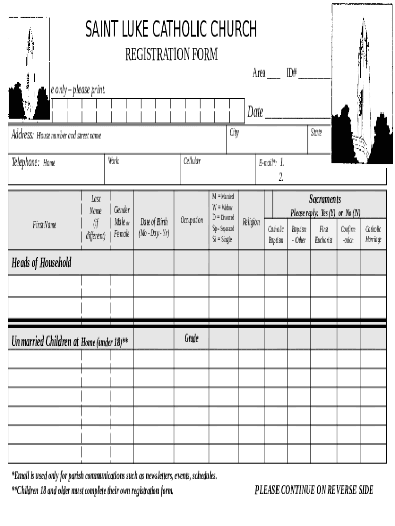 Saint Luke Catholic Church Registration Doc Template | pdfFiller