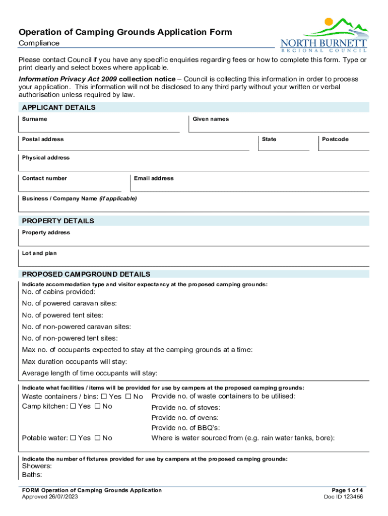 Fillable Online Operation of Camping Grounds Application Fax Email Print - pdfFiller
