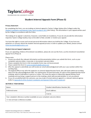 Fillable Online Student Internal Appeals Form (phase 3) Fax Email Print ...