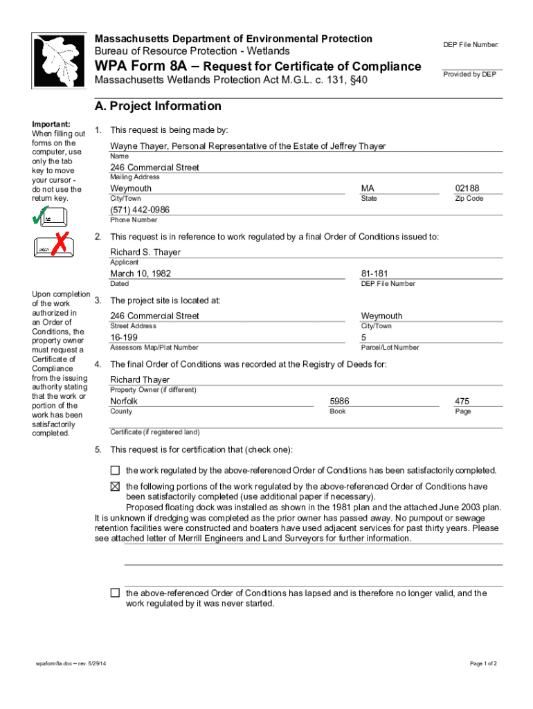 Fillable Online WPA Form 8ARequest for Certificate of Fax Email Print ...