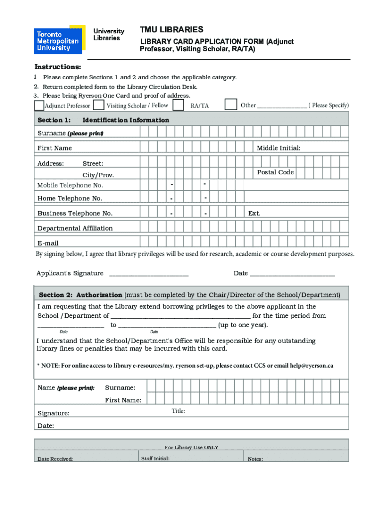 Fillable Online Library Card Application Form (Visiting Scholar/RA/TA ...