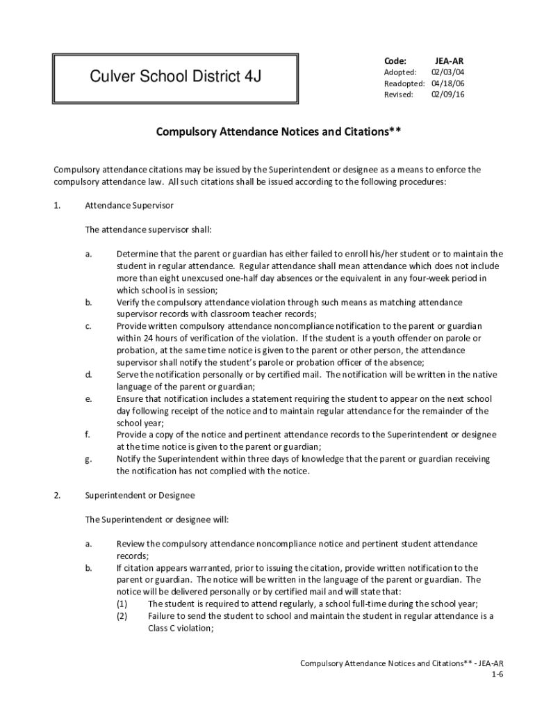 Fillable Online JEA-AR - Compulsory Attendance Notices and Citations ...
