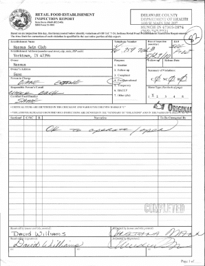 Fillable Online Delaware County Department of Health Inspection Report ...